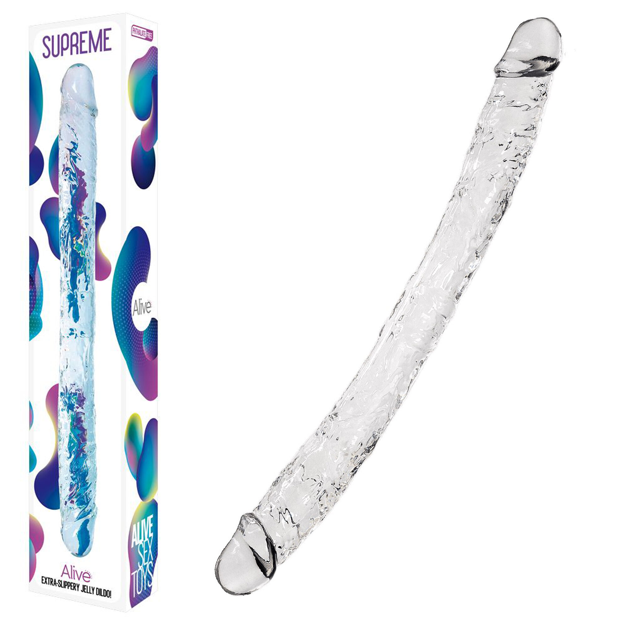 Двусторонний фаллоимитатор Supreme Jelly Dildo прозрачный (38.5, Ø 3.9 см)