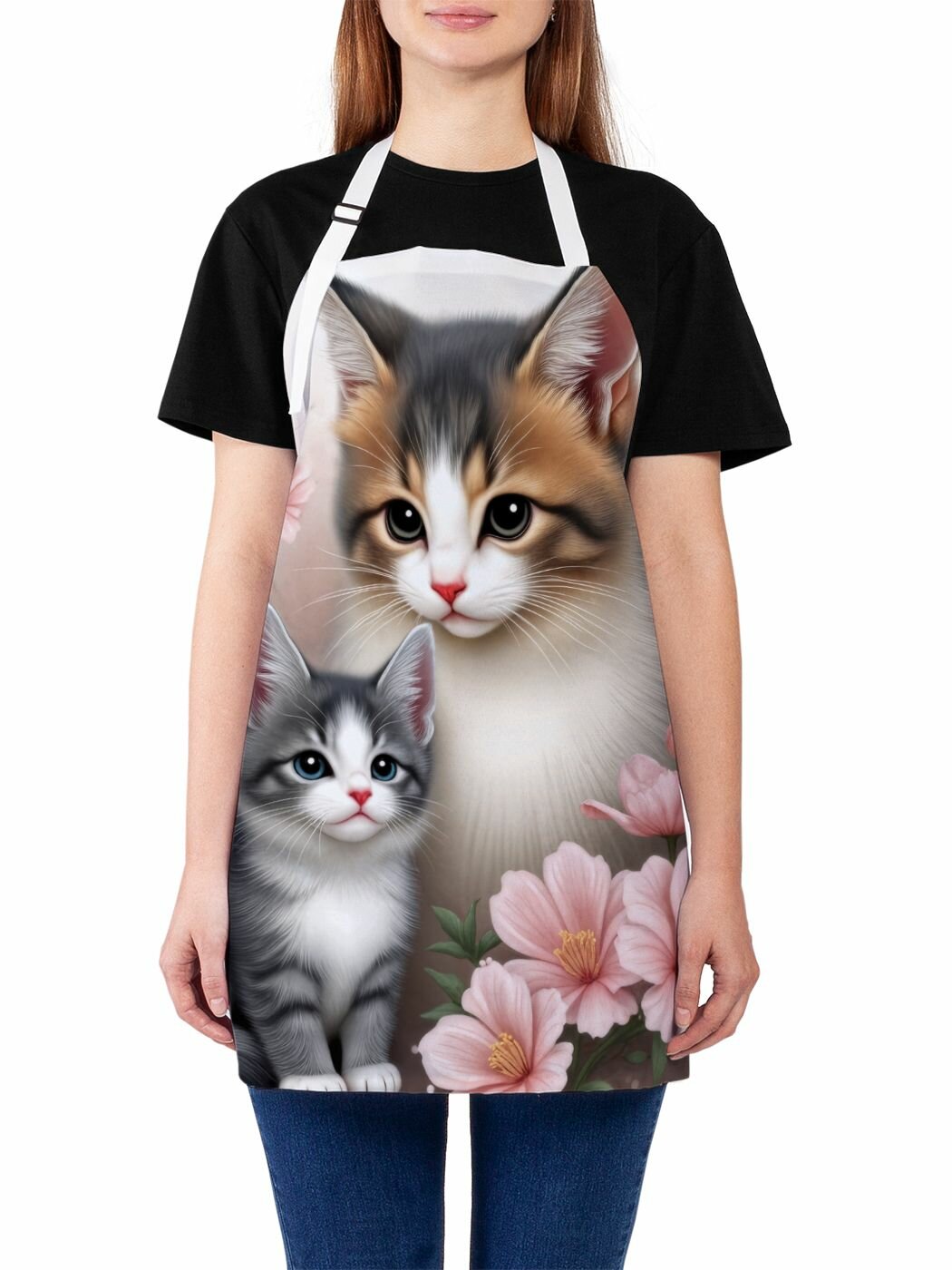 Фартук для кухни тканевый "Милые котики" / водоотталкивающий, универсальный размер , JoyArty