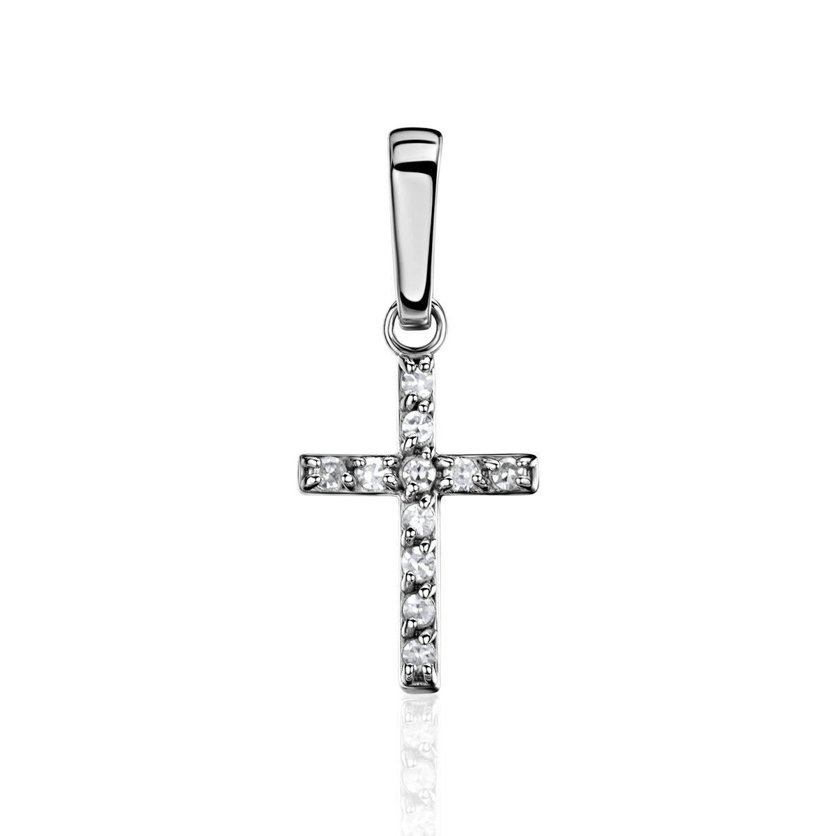 Крестик, белое золото, 585 проба, бриллиант