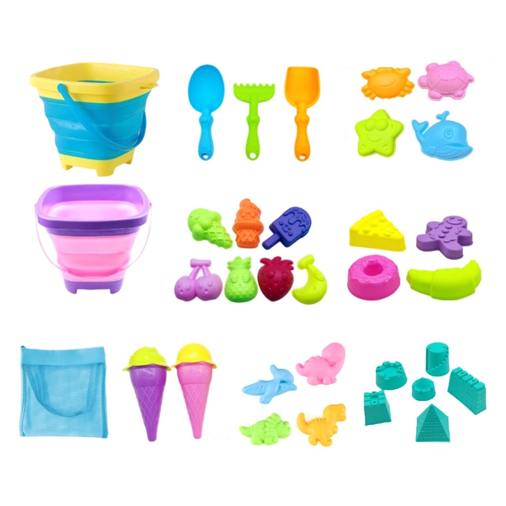 Набор детских песочных игрушек для песочницы со складным ведерком и забавной формой для пляжа и сада на заднем дворе с дорожной сумкой