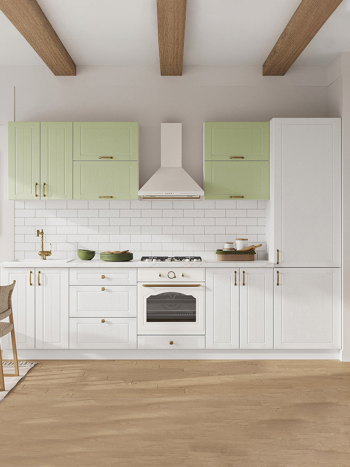 Кухонный гарнитур Флоренс 3 м, мебель для дома и кухни, Белый / Фисташковый структурный / Белый текстурный