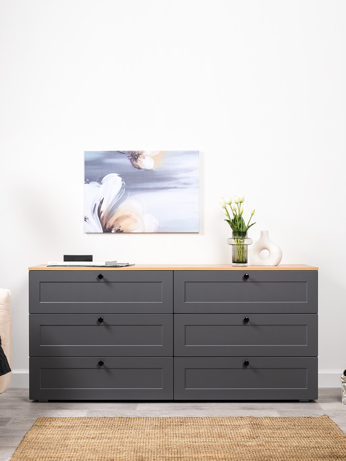 Комод 6-ть ящиков Остин 16.240 серый графит/дуб крафт золотой, ШхГхВ 160,1х41,9х75,4 см.
