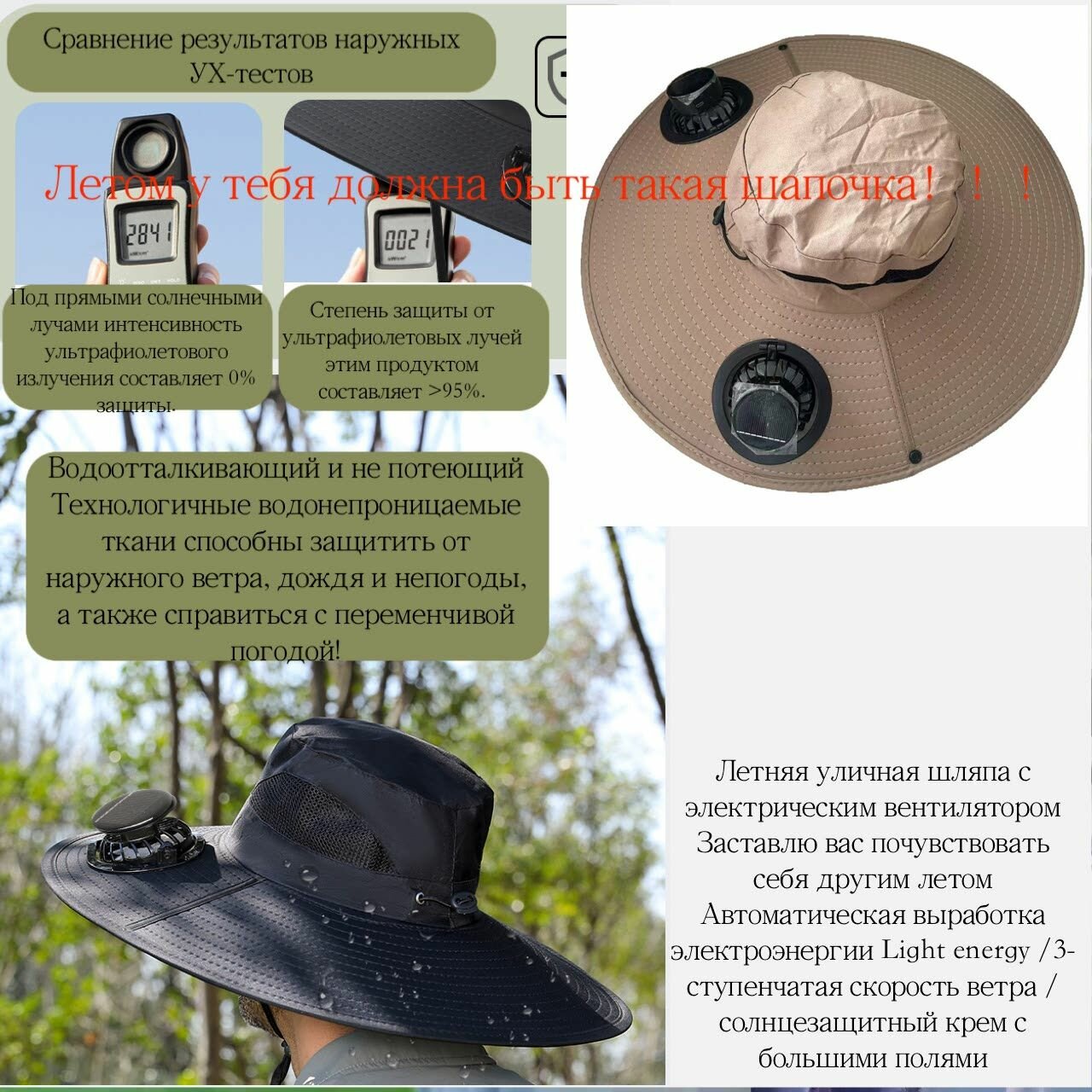 Летом у тебя должна быть такая шапочка! Летняя уличная шляпа с электрическим вентилятором