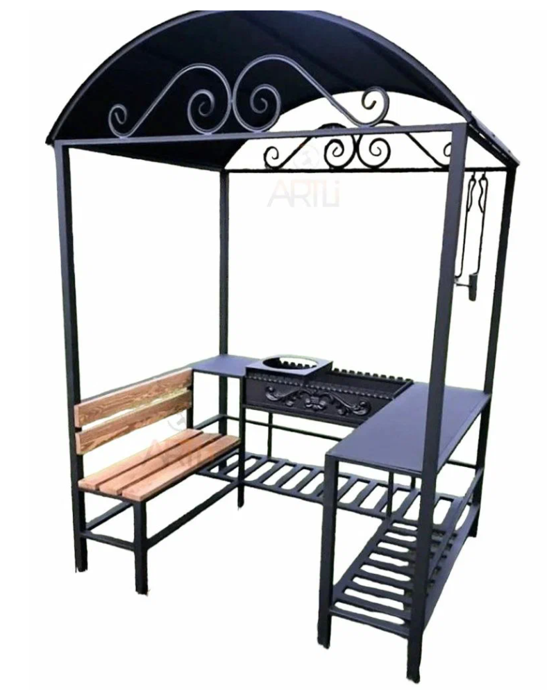 Мангал-беседка "Дачная-3" с крышей, стационарный, сталь, 3 мм