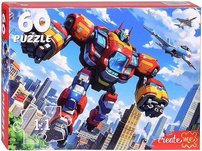 Детский пазл "Трансформеры в мегаполисе", развивающая логическая игра-головоломка для детей, развитие мелкой моторики, паззл из 60 элементов
