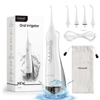 MORNWELLПортативный пероральный ирригатор 300мл, 4 сопла, usb зарядка, чёрный