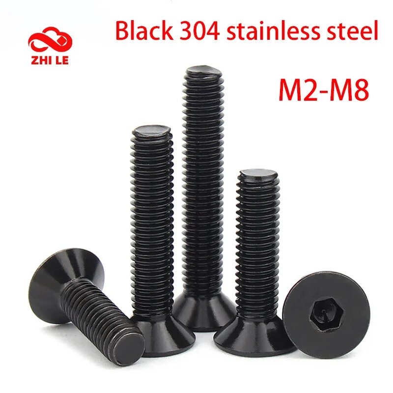 M2-M8 Болты с потайной головкой и шестигранной головкой, черные, набор шестигранных винтов из нержавеющей стали 304, компьютерный металлический болт, винт с шестигранной головкой M5 M6