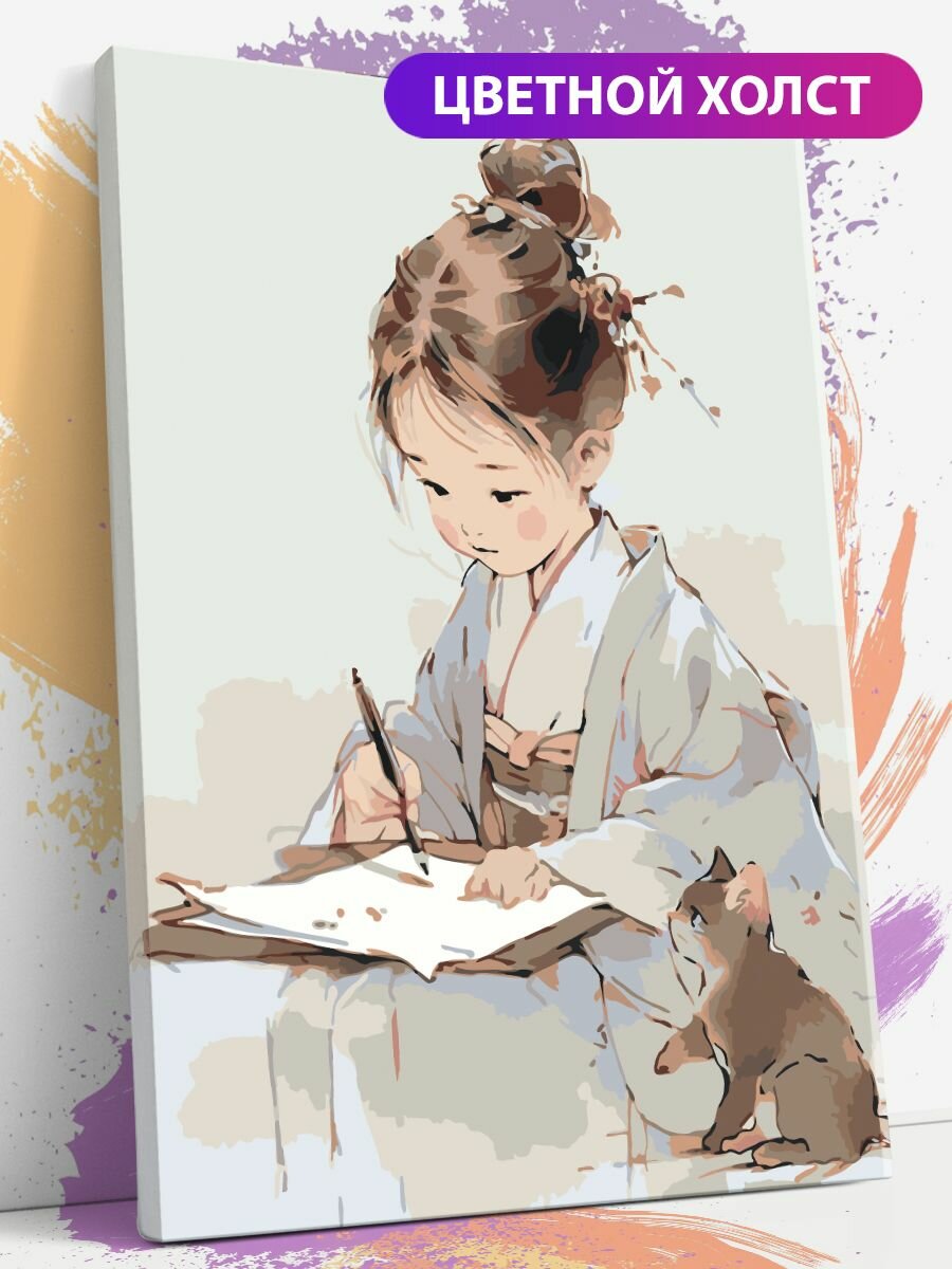 Картина по номерам на холсте с подрамником "Девочка и котенок", 30х40 см