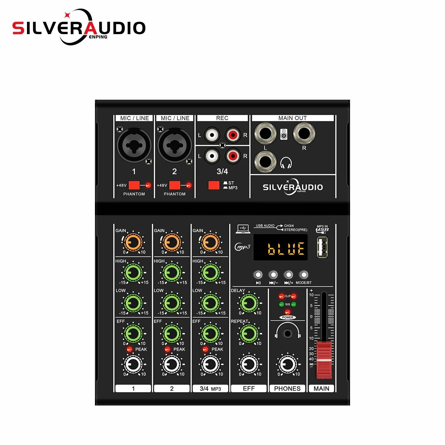 Аудиомикшер GAX-A4, аналоговый, пассивный, с кроссфейдером, для DJ, черный