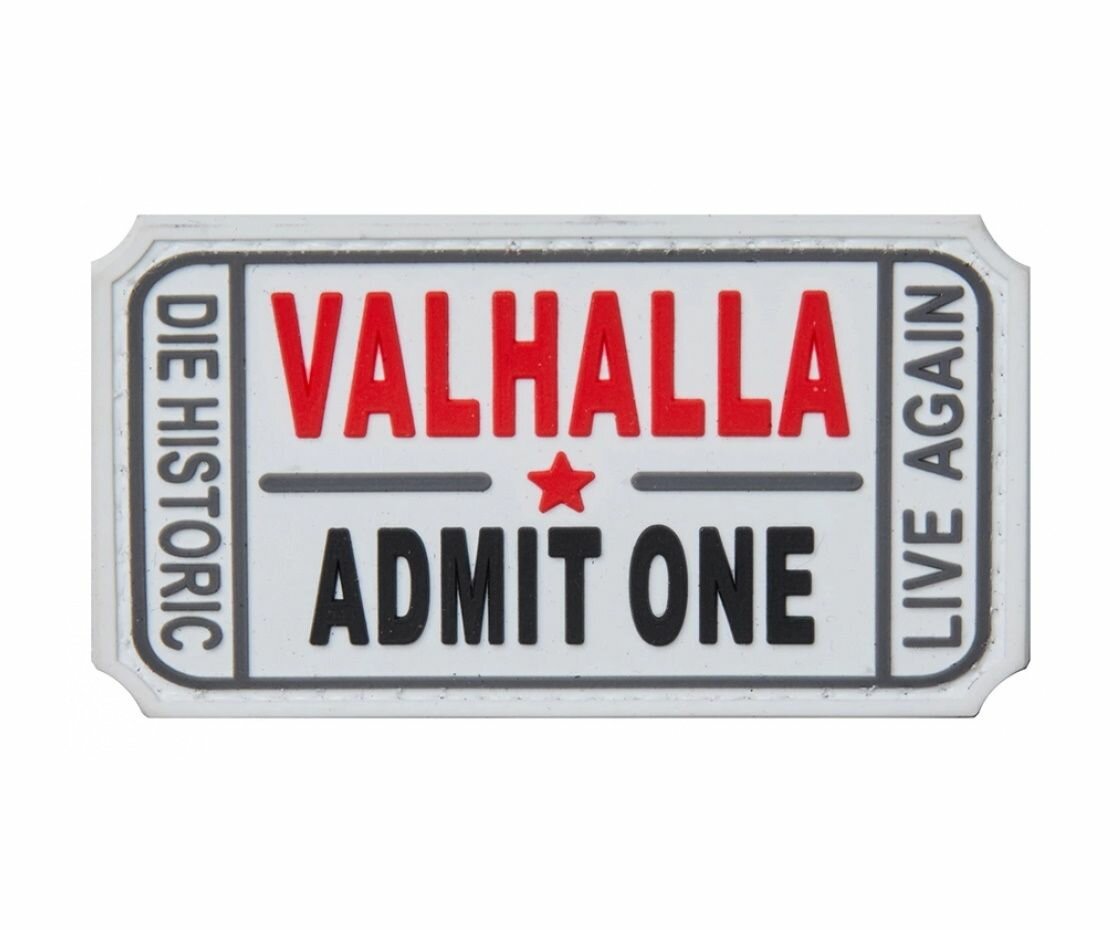 Шеврон "Valhalla admit one", PVC на велкро, мягкая липучка, белый
