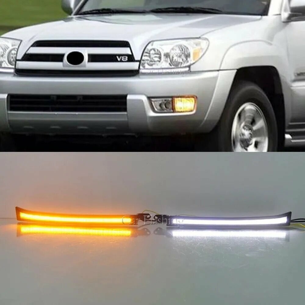 Огни дневные ходовые, Светодиодная, 2 шт, арт. LED реснички под фары с ДХО и бегающим поворотником на Toyota Surf-4runner 215 (2002-2005)