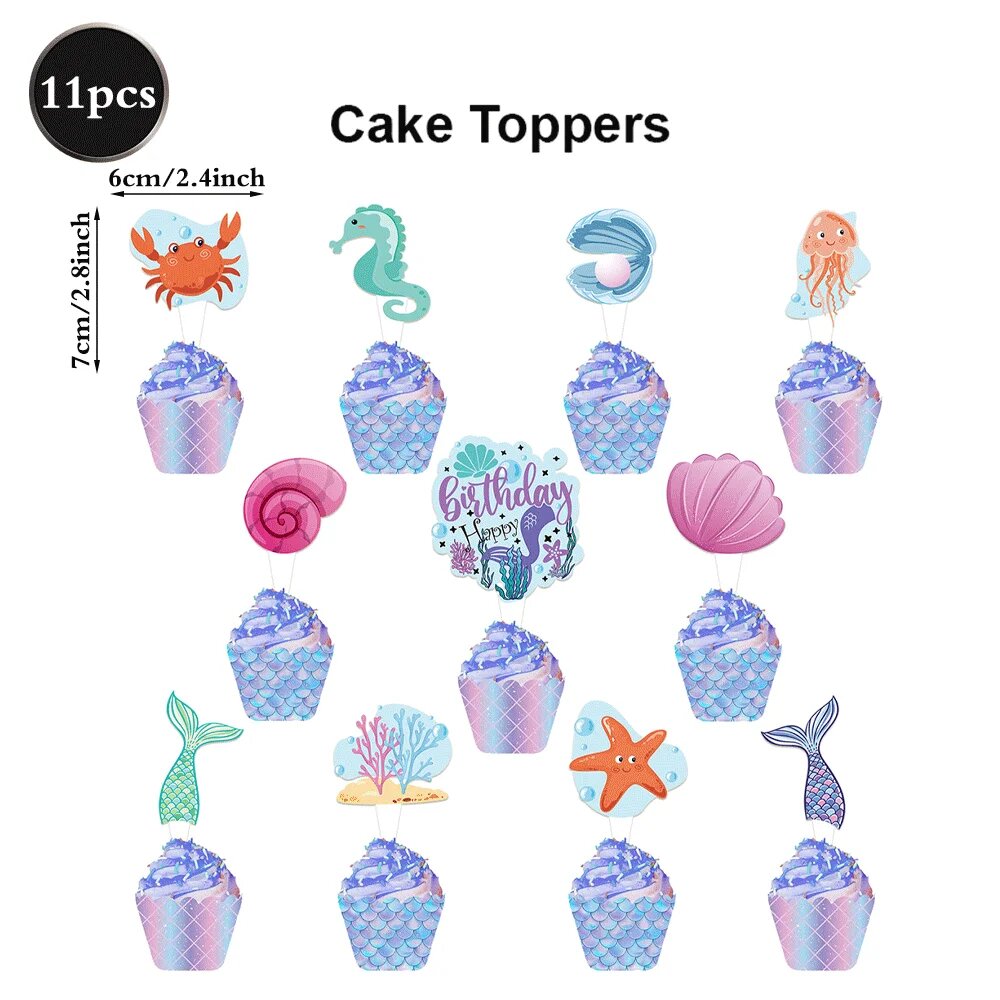 Русалочка Вечеринка Кекс Топпер Декор С Днем Рождения Баннер Под Морем Вечеринка Русалочка Тема День Рождения Свадебный Декор