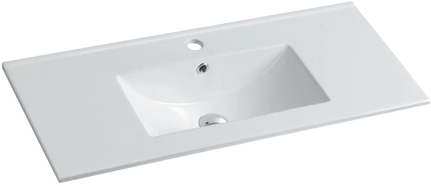 Мебельная раковина Vincea VBS-13990S1 91 накладная, фарфоровая, со встроенным сливом-переливом, белая, раковина для ванной, прямоугольная