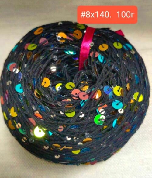 Пайетки 3+6мм на хлопке - 8-140- чёрный с разноцветными пайетками (100г)