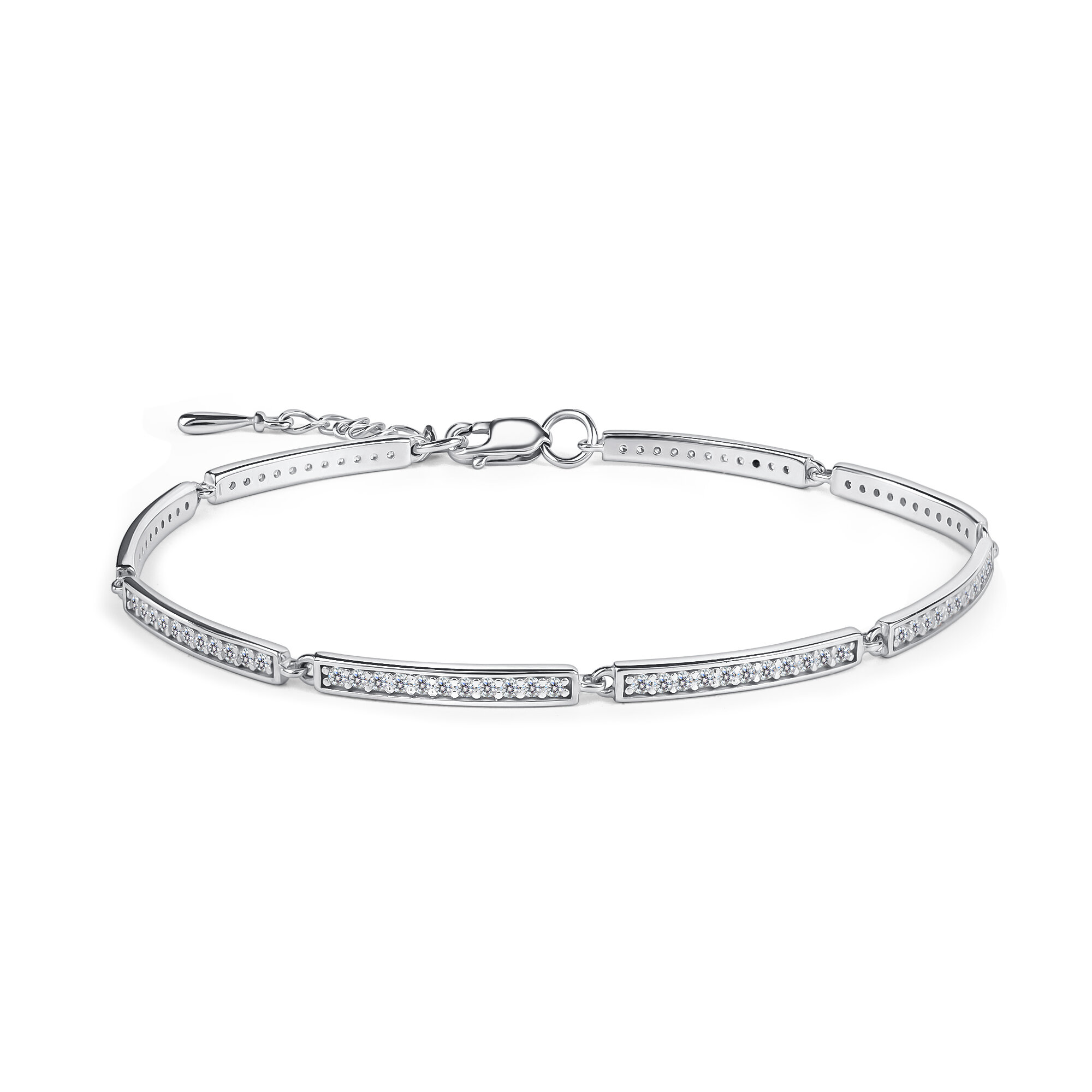 Глидерный браслет, серебро, 925 проба, родирование, фианит