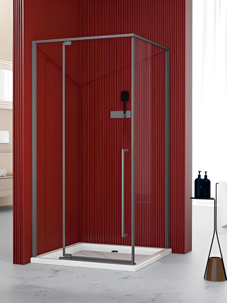 Душевой уголок, душевое ограждение Esbano Art ESA-108PS-GM 100х80 см с распашной дверью, прямоугольный, профиль оружейная сталь (Gun Metal), стекло прозрачное 6 мм, без поддона
