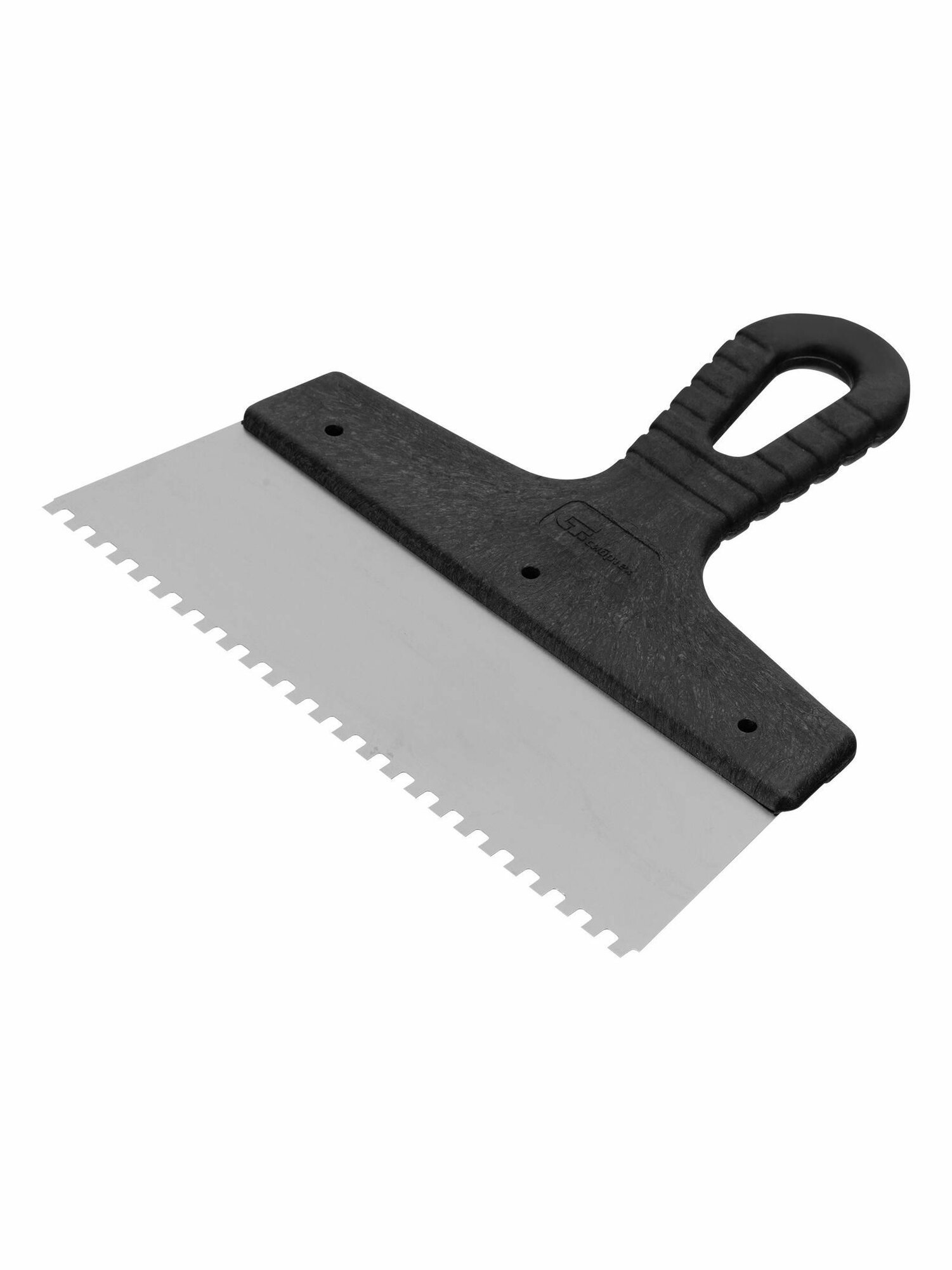 Шпатель из нержавеющей стали, 200 мм, зуб 4 х 4 мм, пластмассовая ручка Сибртех 85456