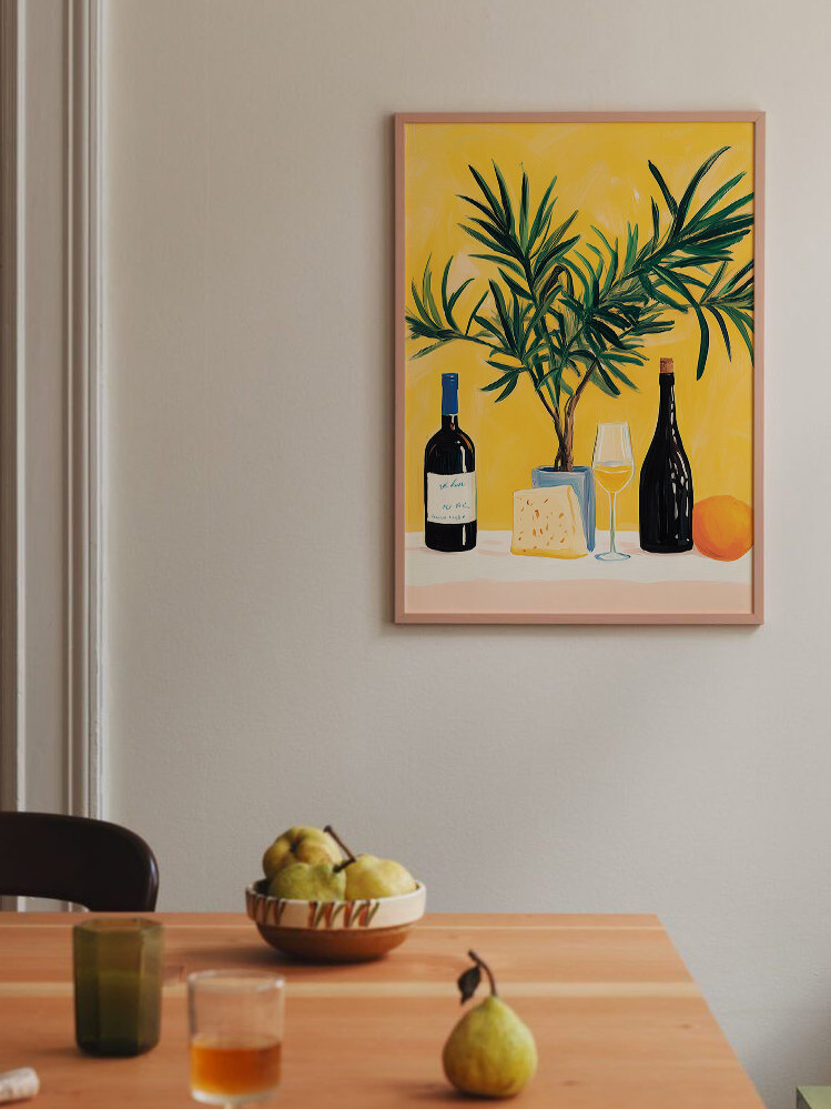 Постер для кухни "Вино и сыр" А3, Подарок на новоселье новый год