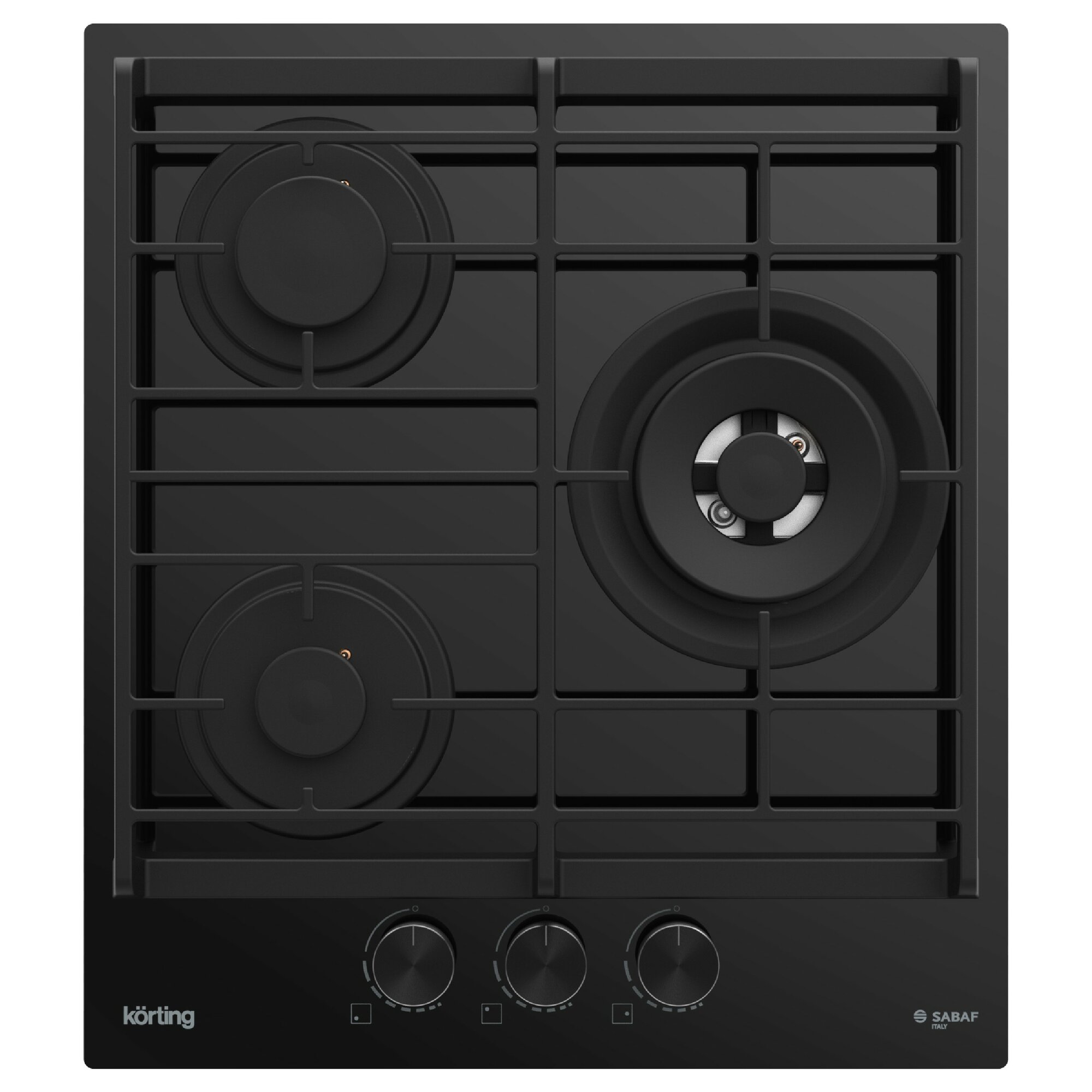Газовая варочная панель Korting HGG 4955 CTN ширина 45 см, 3 конфорки, WOK, электроподжиг, черное стекло