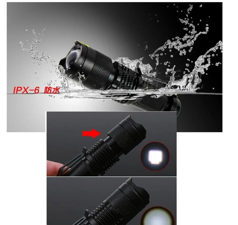 Мини светодиодный алюминиевый фонарик 7 Вт 300 лм CREE Q5 светодиодный Фокус масштабируемый фонарик для кемпинга велосипеда охоты