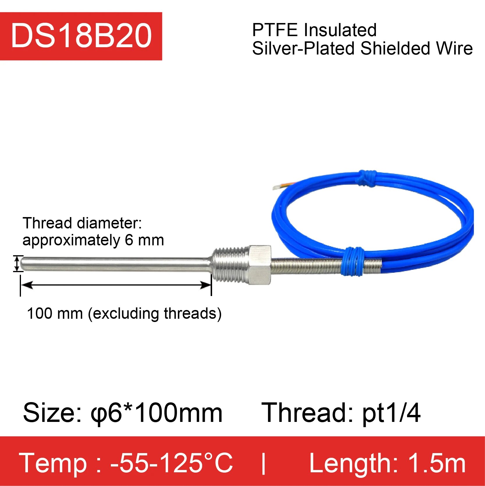 Датчик температуры DS18B20 CERTEON, нержавеющая сталь, синий кабель