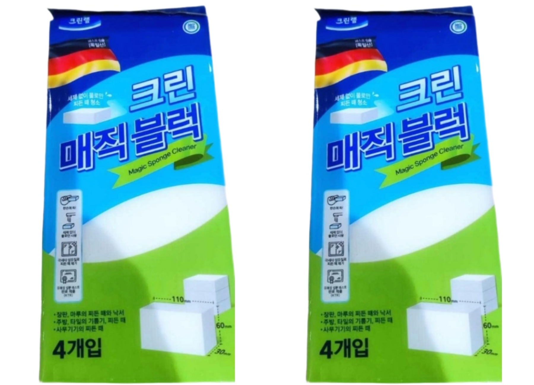 Губка меламиновая Clean wrap, размер 60 мм х 110 мм х 30 мм, 4 штуки, 2 упаковки