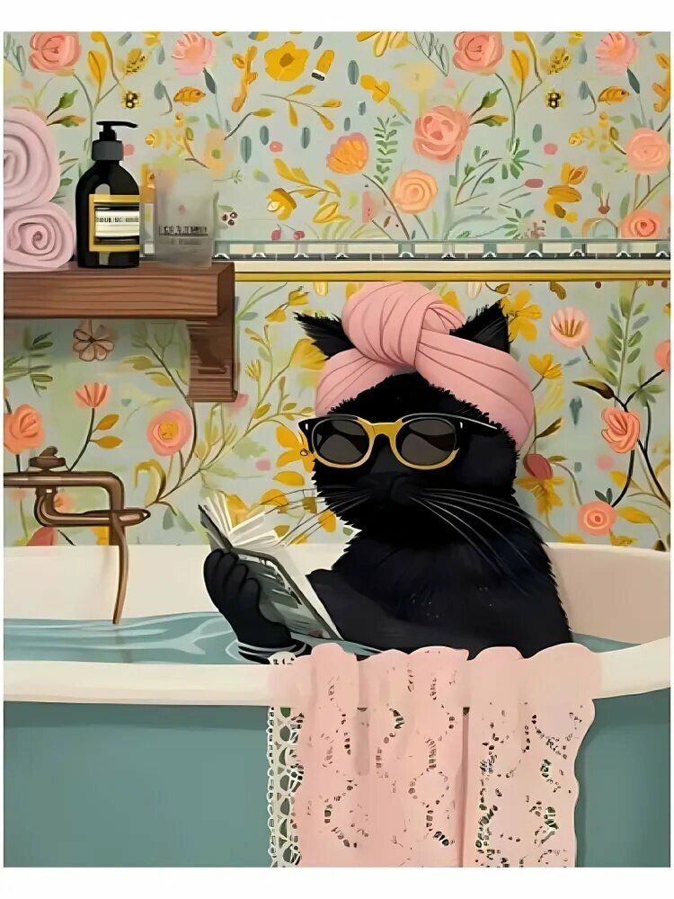 DIY Картина по номерам Кошечка купается 40х50/без рамки/Набор для цифровой живописи