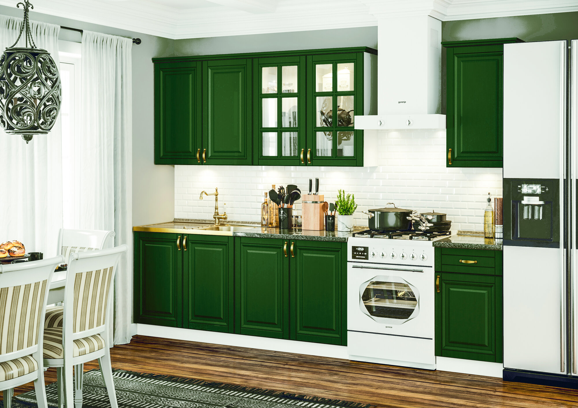 Кухонный гарнитур 2м/900 Престиж зеленый, белый со столешницей, МИФ