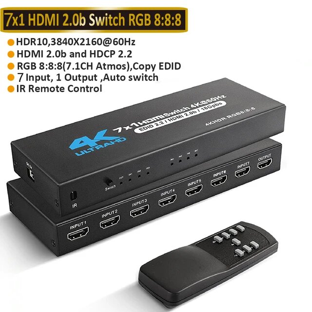 7-портовый HDMI коммутатор 2.0, HDMI 7X1, EU Plug