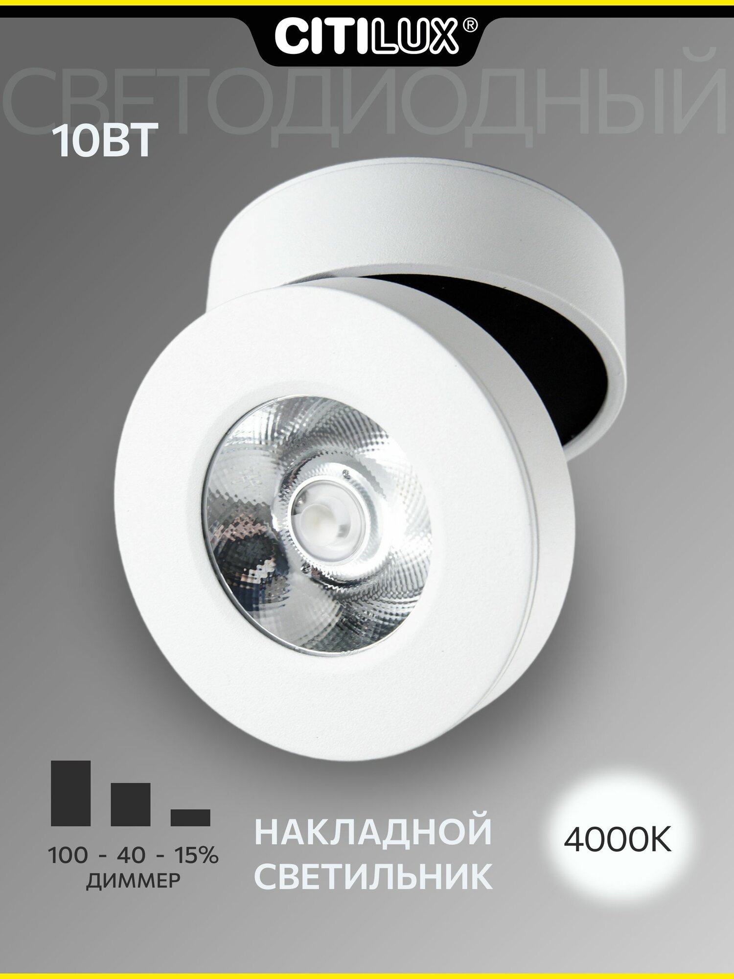 Светильник светодиодный накладной поворотный Citilux Стамп CL558030N, белый текстурный, 10Вт, с диммером
