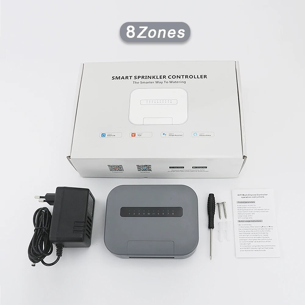 TUYA Smart 8-зонный Wi-Fi контроллер для полива Белый, grey