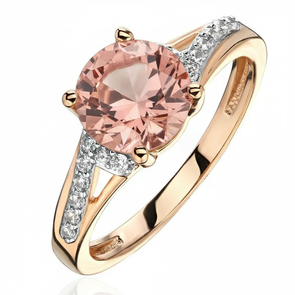 Кольцо, красное золото, 585 проба, родирование, морганит, фианит