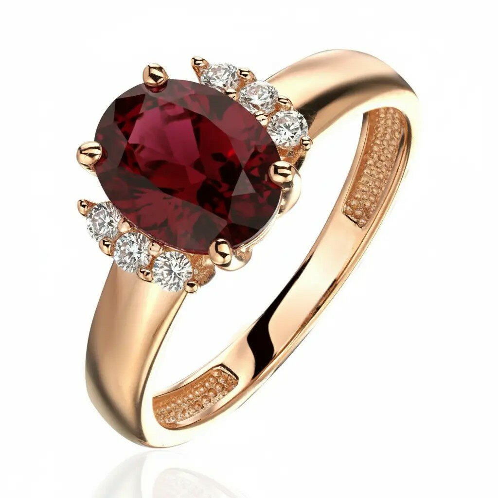 Кольцо, красное золото, 585 проба, гранат, фианит