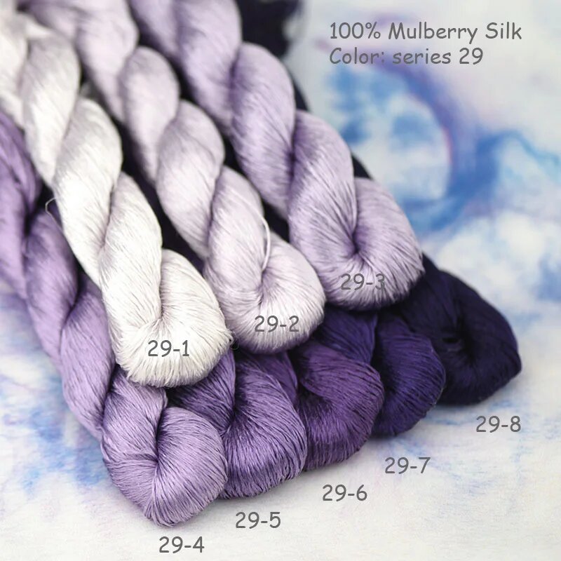 Шелковая нить Мулине 100% Mulberry Silk, серия 29, фиолетовый градиент, 400 м