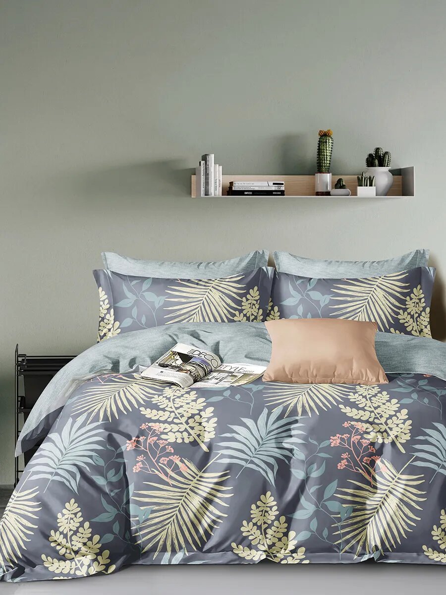 Постельное белье Евро с 2 наволочками, хлопковый сатин