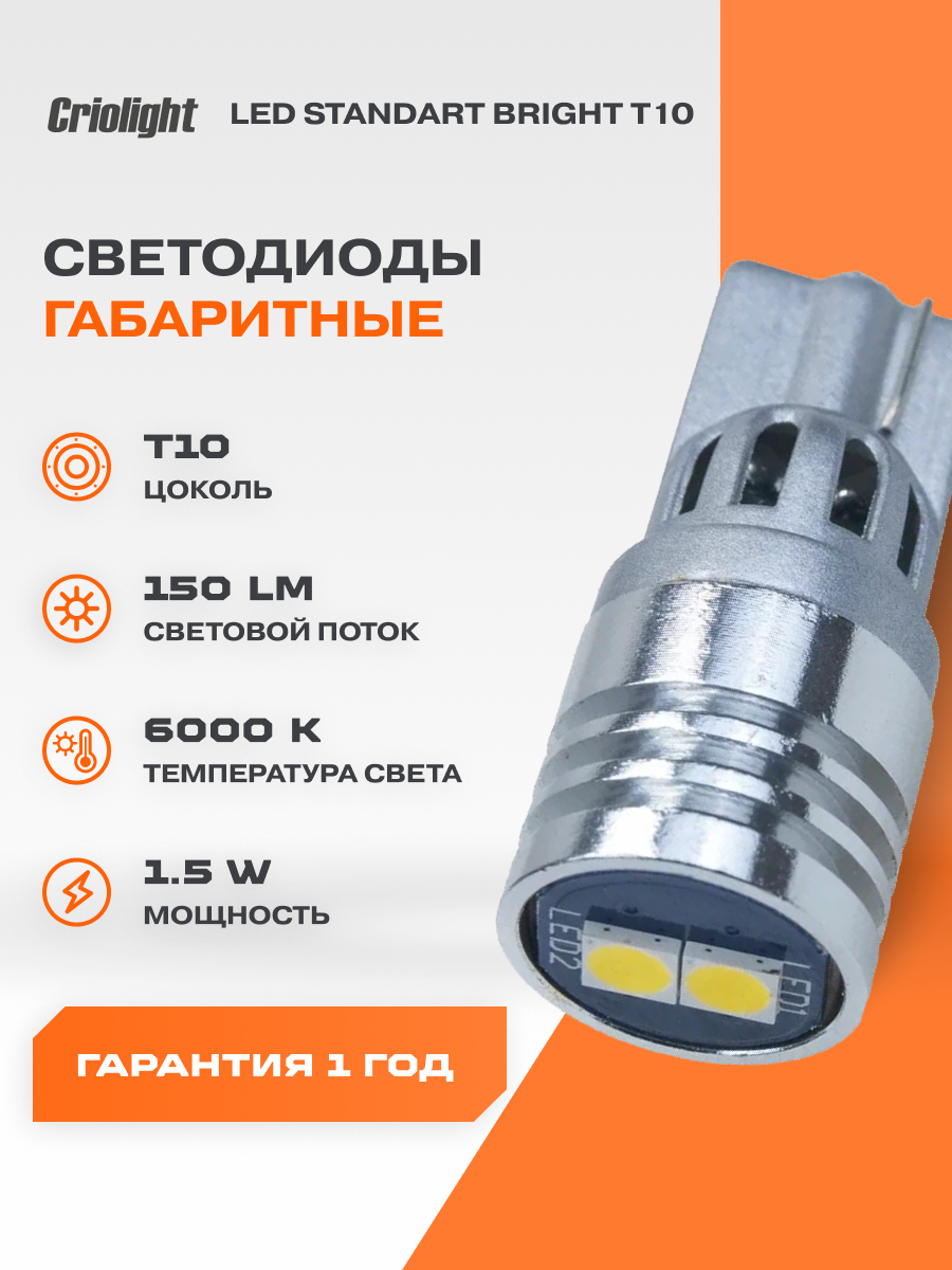 Светодиод габаритный AMP StandartBright T10 1 штука
