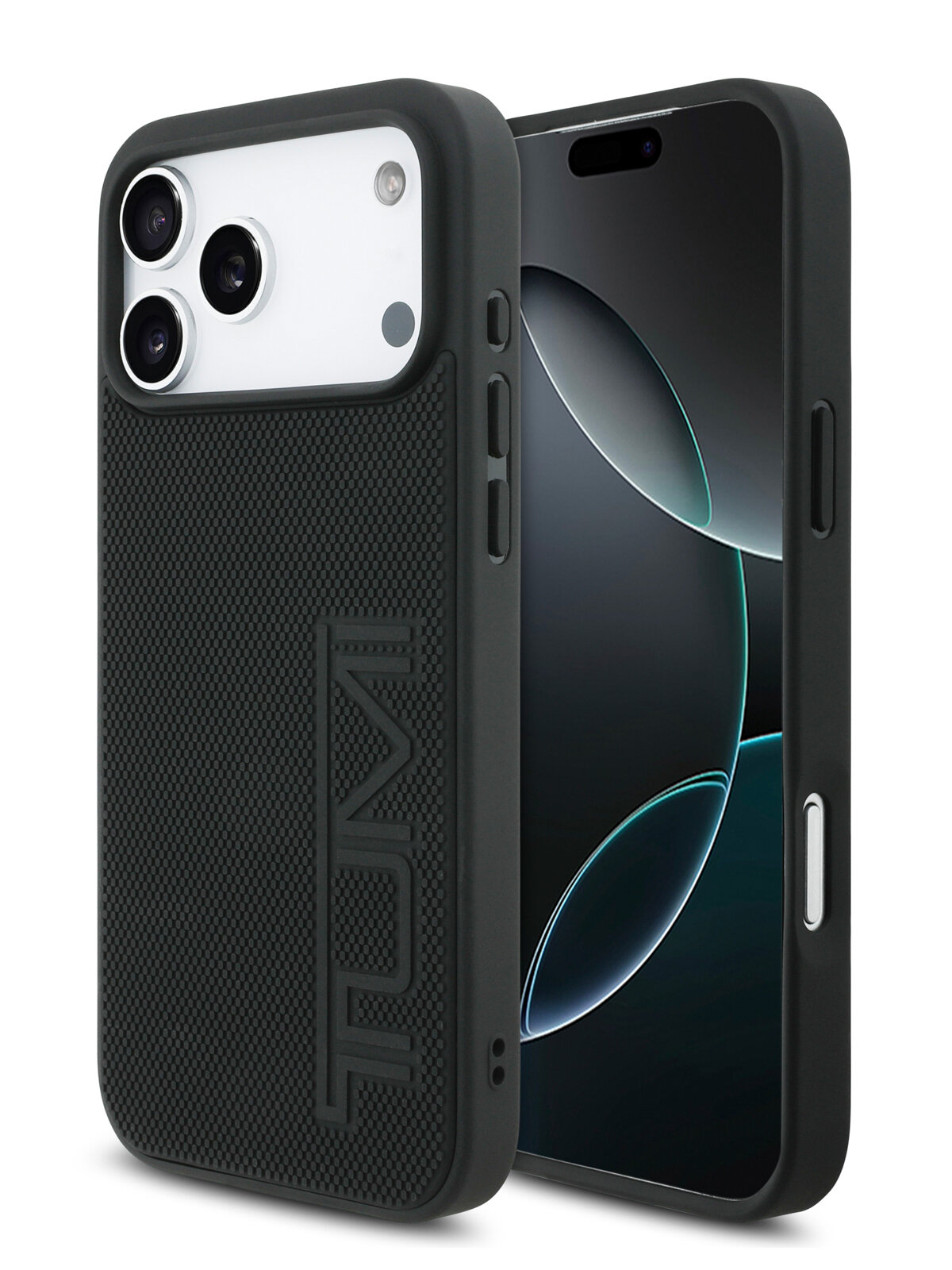Чехол TUMI на iPhone 17 Pro Max, с объемным принтом 3D Rubber, soft touch, с защитной рамкой вокруг камеры, черный