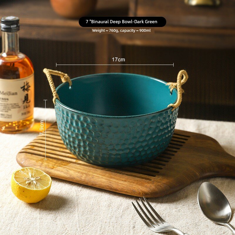 Ручная керамическая миска 7 дюймов для супа, салата и фруктов — Грубая глиняная посуда, большая вместимость