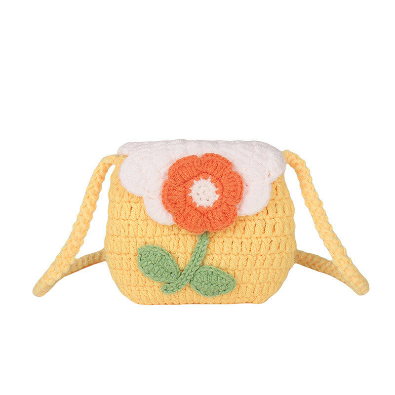 Веселая дышащая вязаная сумка для детей с очаровательными цветочными украшениями, желтая