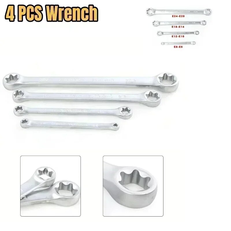 4 шт. звездообразный двойной ключ, ключ E-Torx, коробка, ключ E6 E8 E10 E12 E14 E18 E20 E24 звездообразный комплект, кольцевой гаечный ключ, инструменты, звездообразный ключ