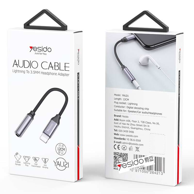 Адаптер для наушников Yesido, совместимый с Apple 14, металлический, Lightning на 3.5 мм, подарочный кабель, кросс-бордер