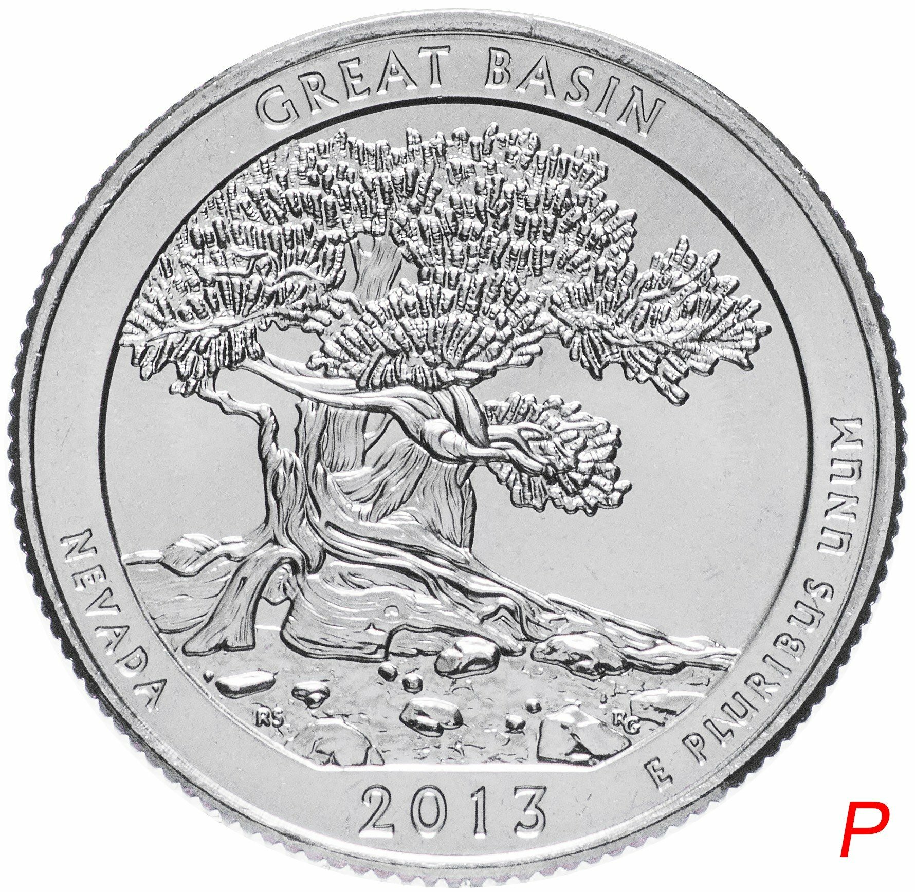 США 1/4 доллара 25 центов, квотер 2013 P — "Национальный парк Грейт Бейсин" 18-й парк, Мельхиор медь-никель, в сохранности UNC