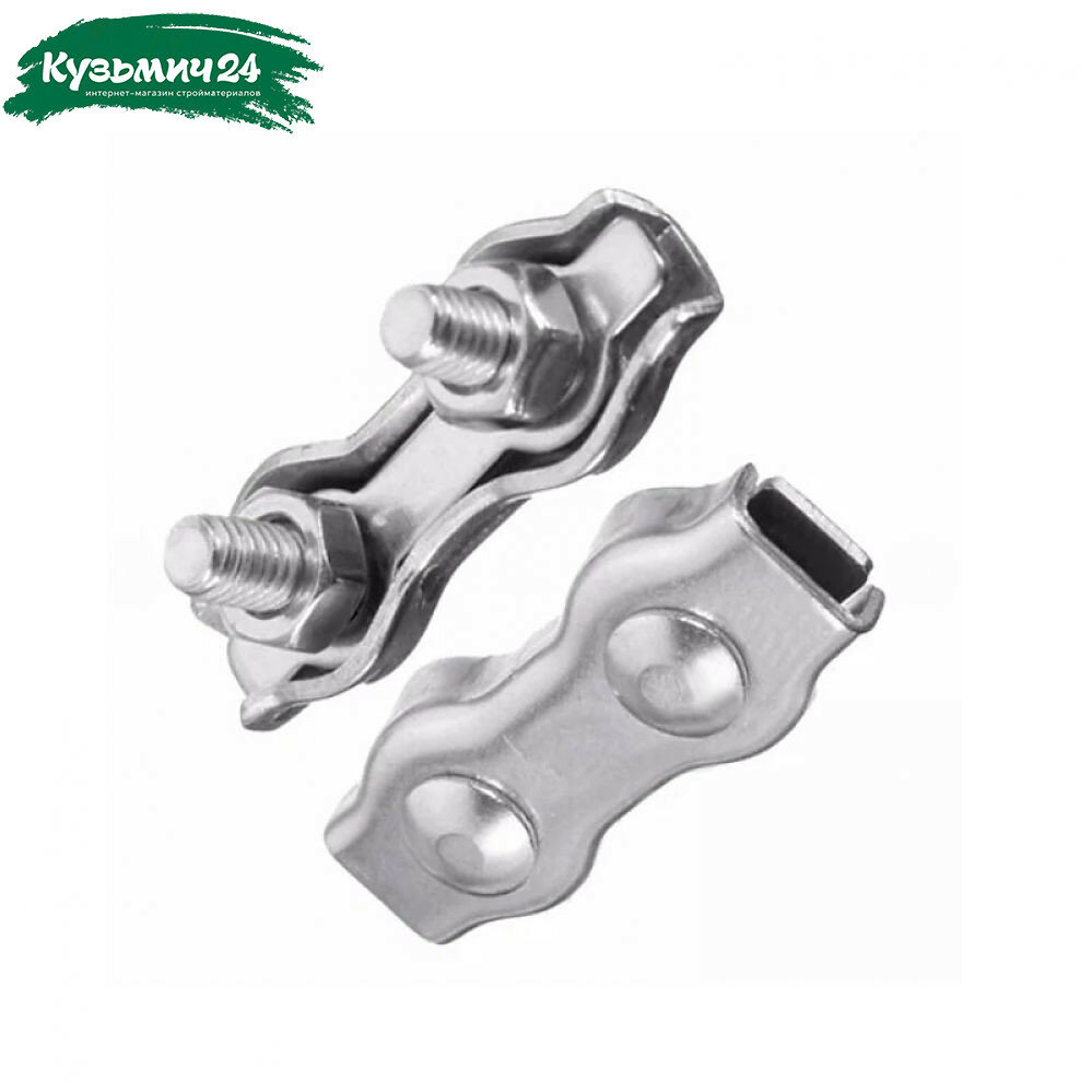 Зажим двойной для троса Duplex плоский D3 мм, оцинкованная сталь, 1 шт.