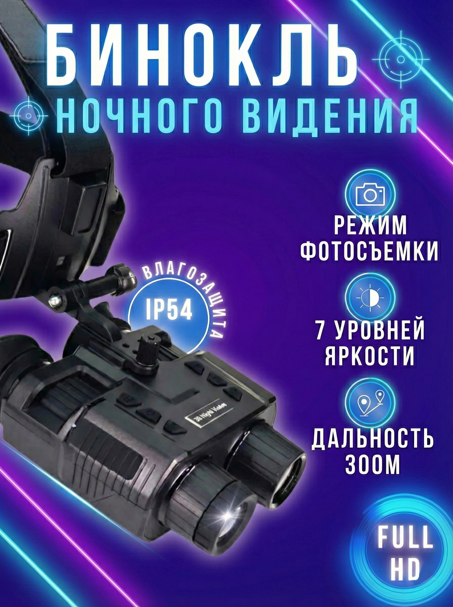 Бинокль ночного видения на голову для охоты с записью ИК-свет