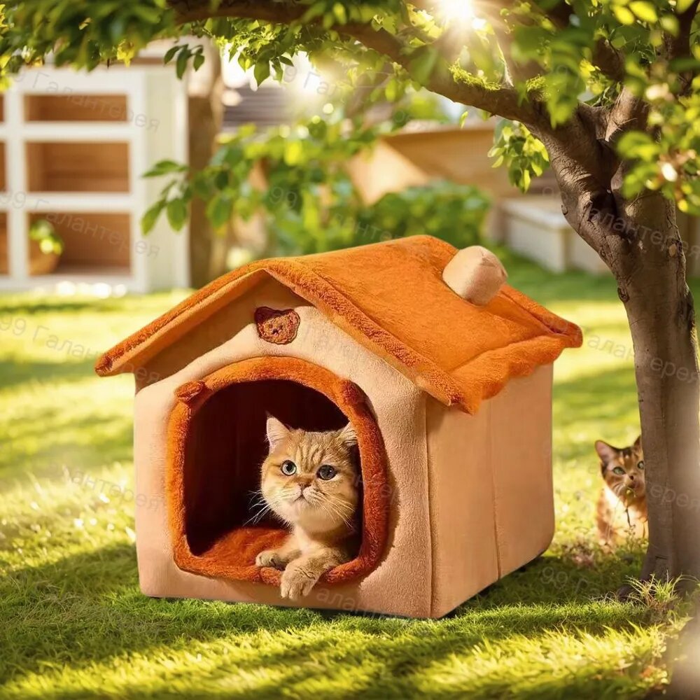 Домик для животных, текстиль, 40 см x 35 см x 38 см, оранжевый