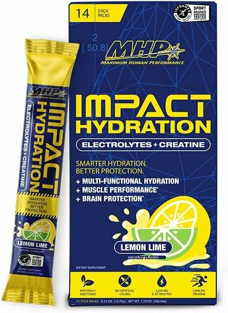 MHP Impact Hydration, электролиты и креатин, лимон и лайм, 14 пакетиков по 14,76 г (0,52 унции)