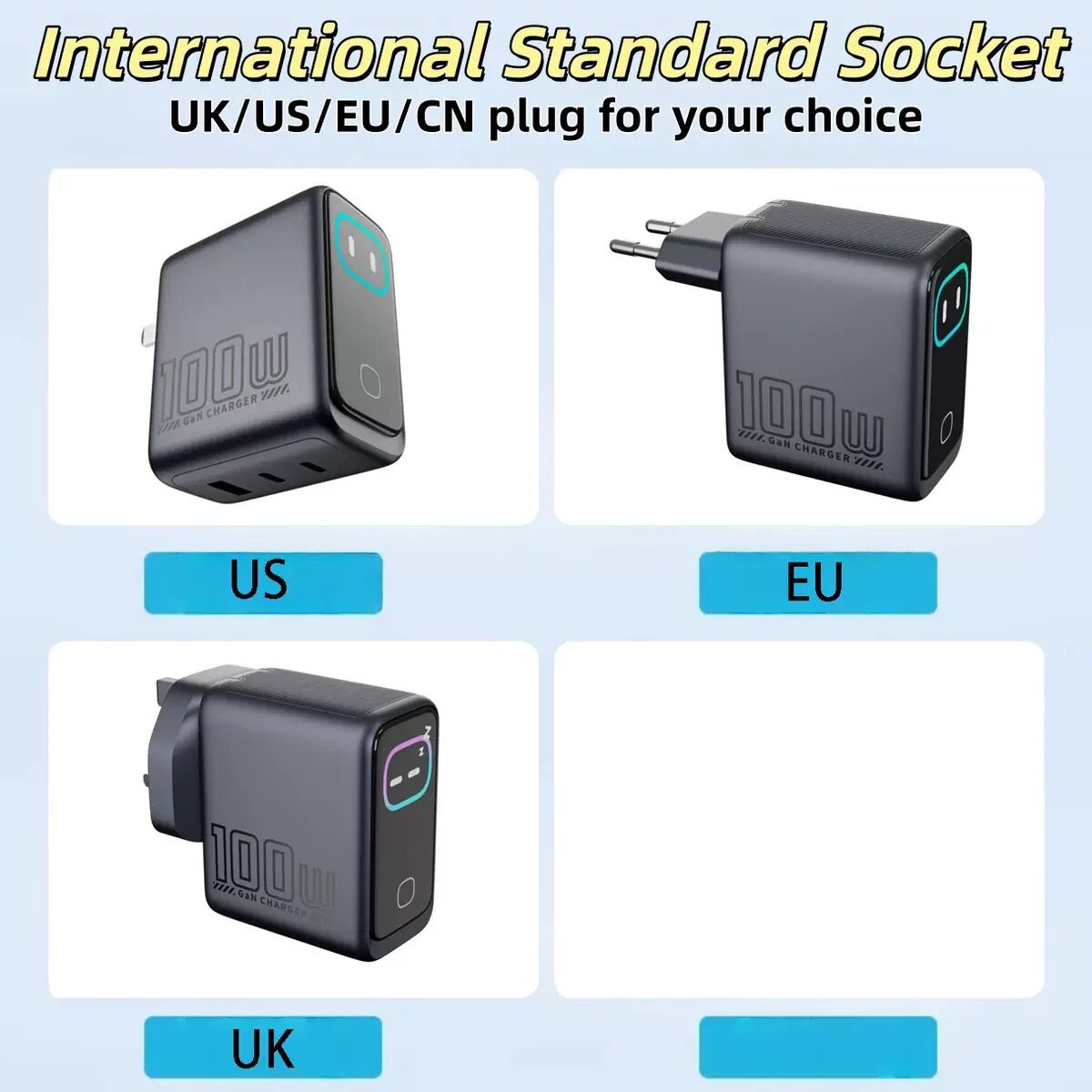Новый AI умный 100W GaN зарядник, совместимый с мобильными телефонами и ноутбуками, многопортовый зарядник для мобильных телефонов
