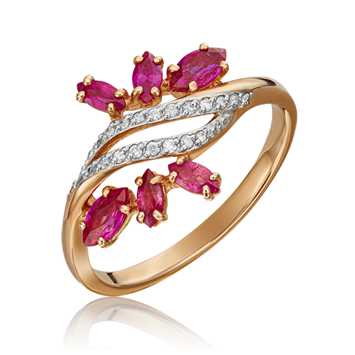 Кольцо, красное золото, 585 проба, рубин, бриллиант