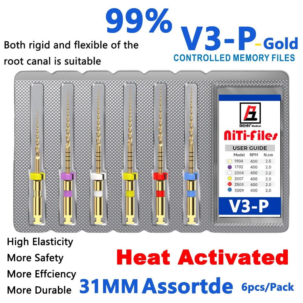 Стоматологические файлы RAISYOU V3-P Gold 6 шт. 31MM, Mix