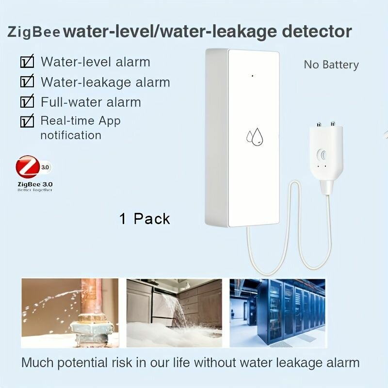 Интеллектуальный детектор утечки Zigbee, датчик воды, сигнализация, детектор затопления с уведомлением в приложении, питание от батареи (батарея не входит в комплект), 1 шт.